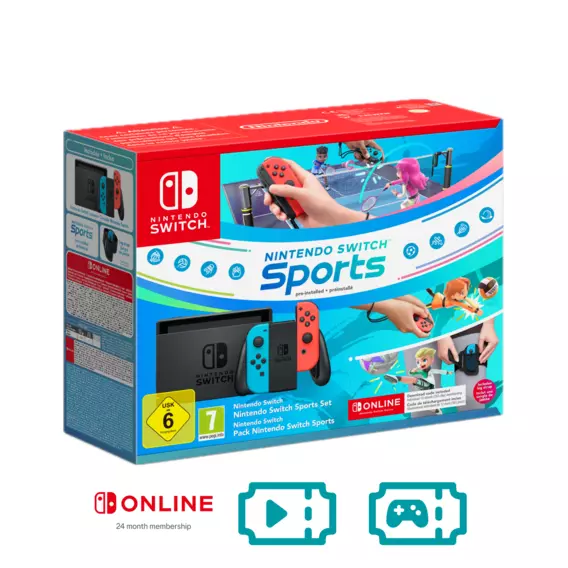 Nintendo Switch 1.1 Neon Red and Neon Blue 24 month bundle with Nintendo Switch Sports and more Neon blue neon red EE