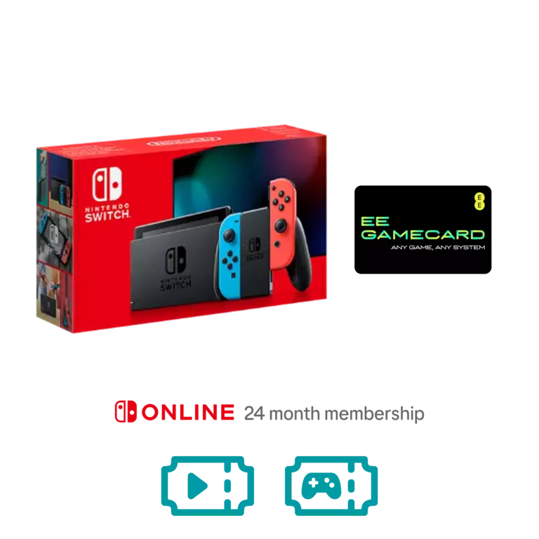 Nintendo Switch 24 month bundle with £50 EE GameCard in Neon Blue/Red | EE